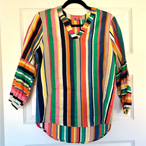 Vilagallo | Tops | Vilagallo Vibrant Colorful Stripe Linen V Neck Top ...